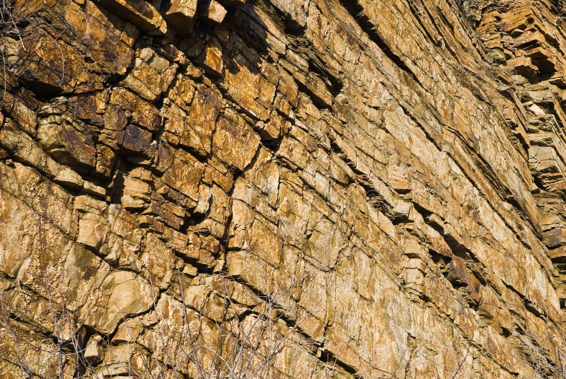 Wall of the Layers of Yellow Sandstone Stock Photo - Image of slope ...