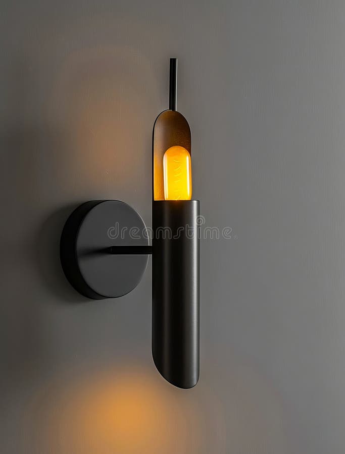 A Wall Light with a Yellow Light Bulb on it Stock Image - Image of ...