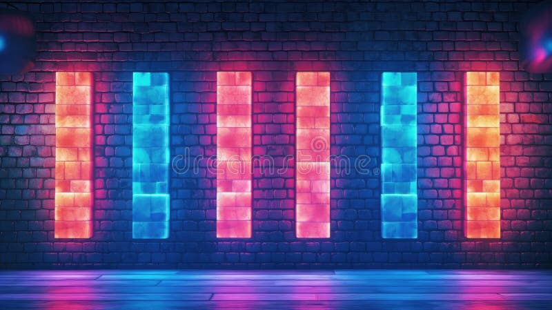 Wall with Lighted Sign and Disco Lights is Illuminated in Background of ...