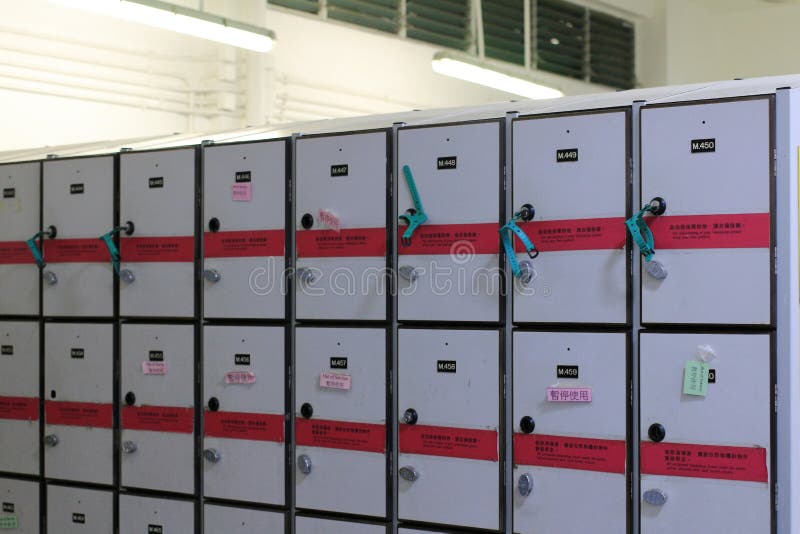 The Wall of Lockers, Row of Tall White Lockers Editorial Stock Photo ...