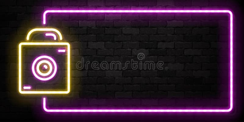 Vector Realistic Isolated Neon Sign of Camera Frame Logo for Template ...