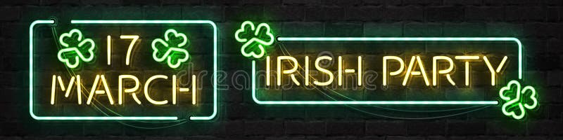 Vector Set of Realistic Isolated Neon Sign of Irish Party Frame Logo ...