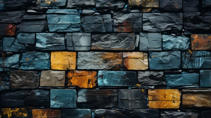 A Wall Made of Blue Yellow and Black Bricks Stock Illustration ...