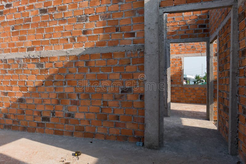 Wall Made Brick in Residential Building Construction Stock Image ...