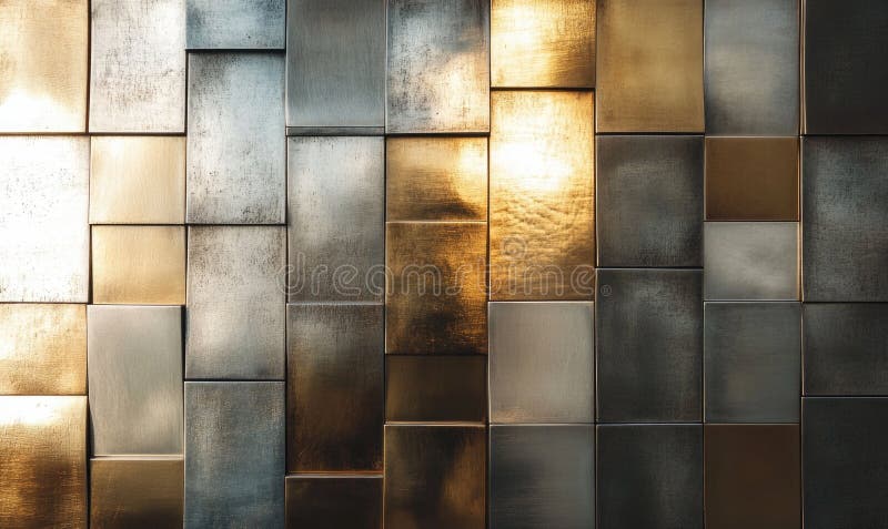 A Wall Made of Gold and Silver Tiles Stock Photo - Image of light ...