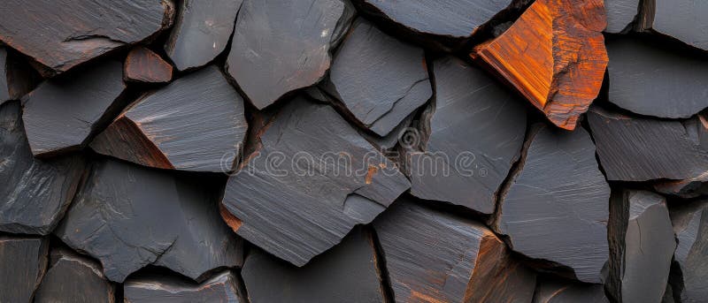 A Wall Made of Jagged, Dark Gray Rocks with a Rough Texture. Stock ...