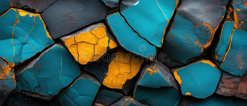 A Wall Made of Jagged Rocks in Shades of Blue and Orange. Stock Image ...