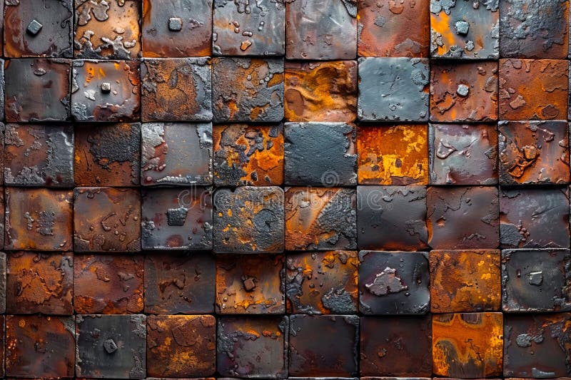 A Wall Made of Rusty Metal Tiles Stock Image - Image of mortar ...