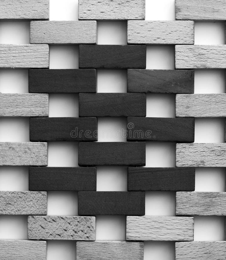 Wall Made of Small Wooden Bricks. Black and White Wooden Blocks ...