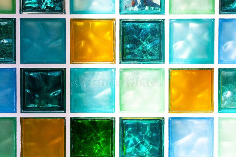 Wall Made of Square Glass Tiles. Background of Glass Cubes Stock Image ...