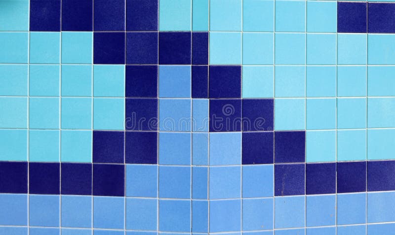 Wall Made of Squared Ceramic Tiles. Colors are Three Shades of Blue ...