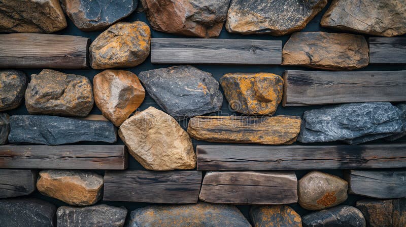 A Wall Made of Stones and Wood Stock Photo - Image of blocks, surface ...