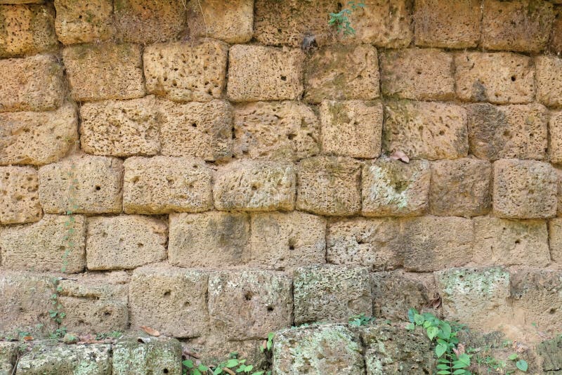 A Wall Made of Volcano Stone Blocks - Angkor Wat Stock Image - Image of ...