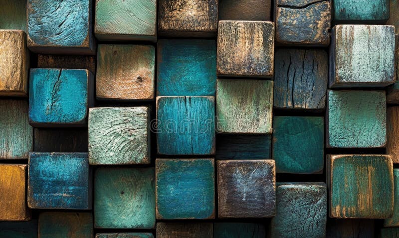 A Wall Made of Wood Blocks in Different Colors Stock Photo - Image of ...