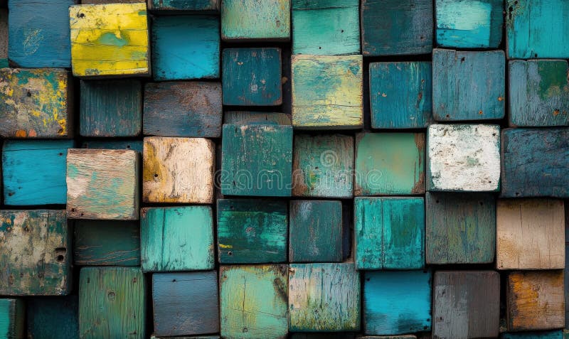A Wall Made of Wood Blocks in Different Colors Stock Image - Image of ...