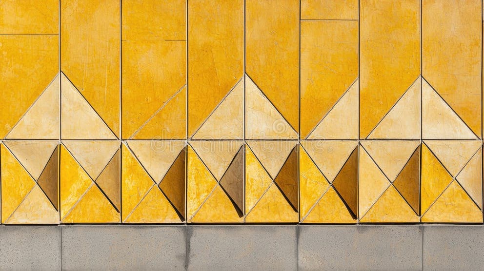 A Wall Made of Yellow Tiles with a Repeating Pattern of Triangles ...
