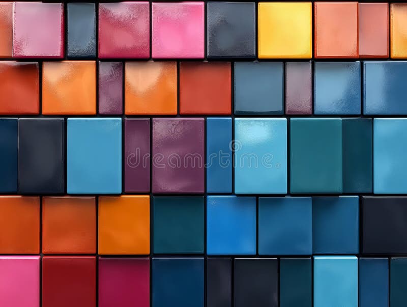 A Wall of Many Different Colored Squares of Different Colors Stock ...