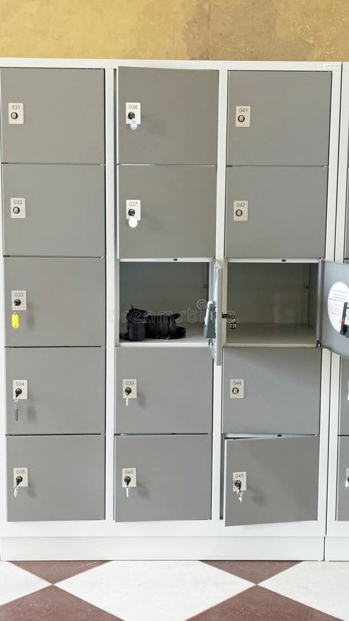 Wall with Many Lockers in a Museum - Two Open Lockers Stock Photo ...