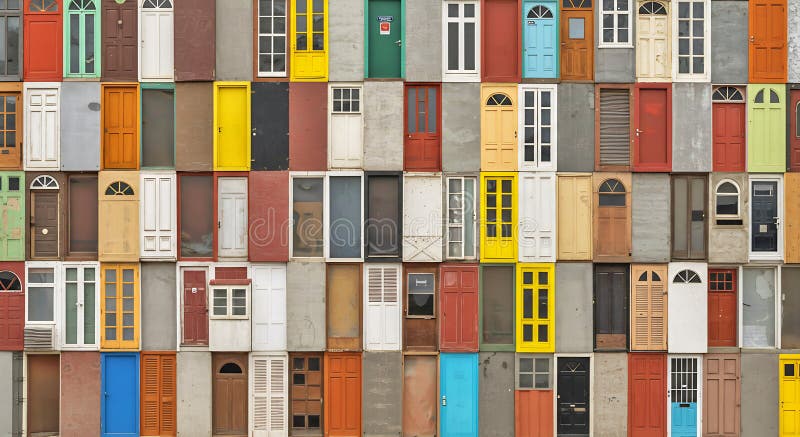 Wall of Many Random Doors with Different Styles and Colors Stock ...