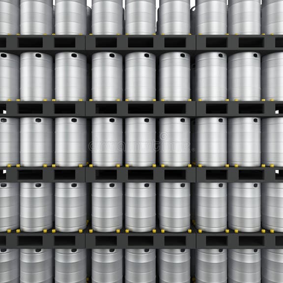 Wall of metal kegs stock illustration. Illustration of factory - 194998636
