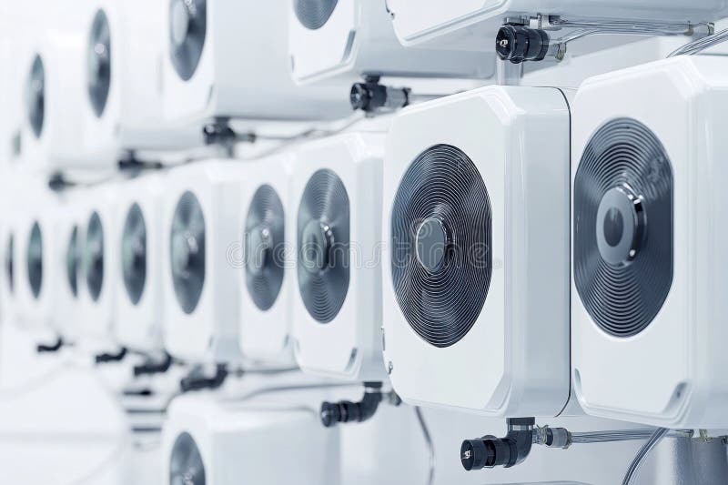 Wall of Modern Cooling Fans in a Technology Facility with Intricate ...
