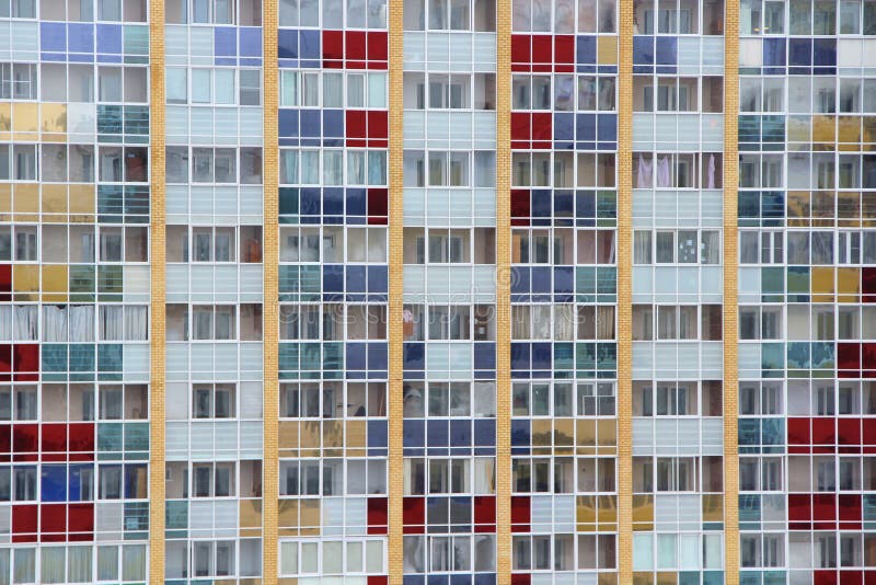 Wall of a Modern House with Rows of Windows Stained Glass Stock Photo ...