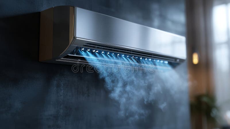 Wall-mounted Air Conditioner Emitting Cool Air Indoors. Stock Image ...