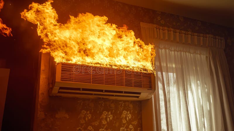A Wall Mounted Air Conditioner on Fire in a Room Stock Image - Image of ...