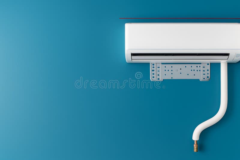 Wall Mounted Air Conditioner Installation on Blue Wall Stock ...