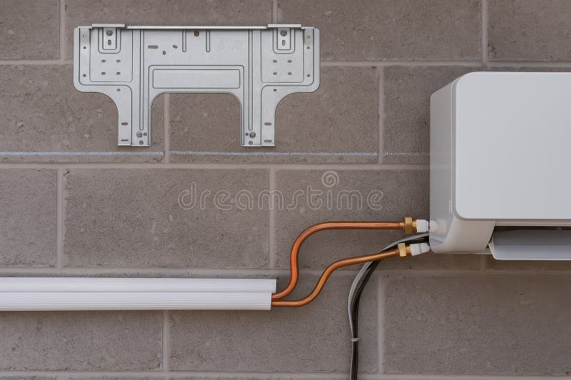 Wall-mounted Air Conditioner Installation with Copper Pipes Stock ...