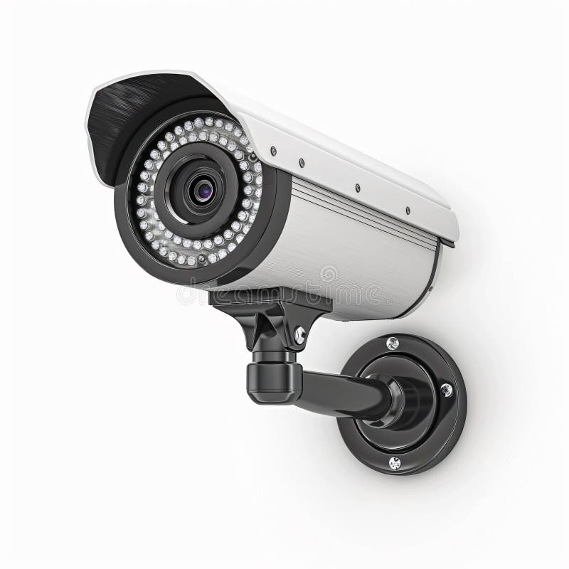 Wall-mounted CCTV Security Camera Isolated on White. Ideal for Security ...