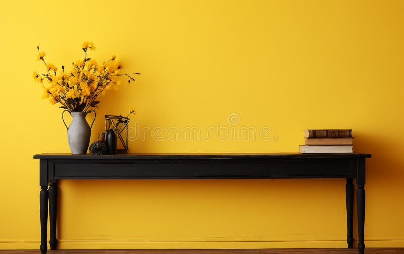 Wall-Mounted Credence Table in Vibrant Yellow -Generative Ai Stock ...
