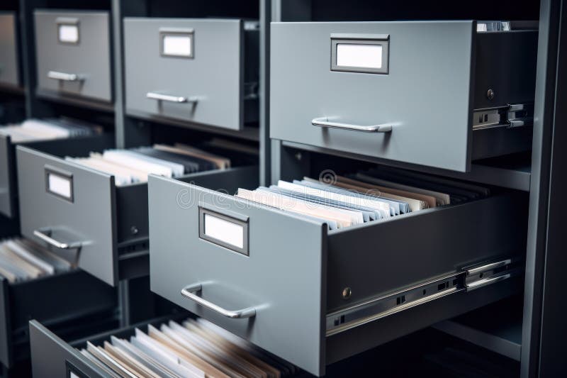 Wall Mounted Filing Cabinets, a Drawer with Files Inside is Open ...