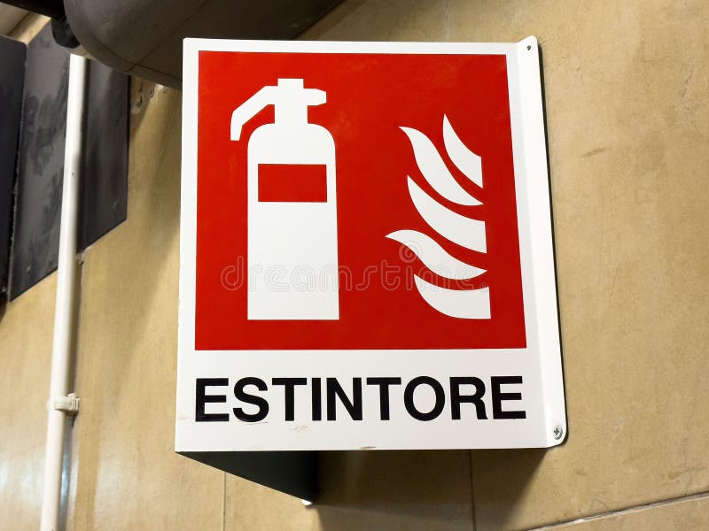 Wall-mounted Fire Extinguisher Sign with Red and White Symbols in ...