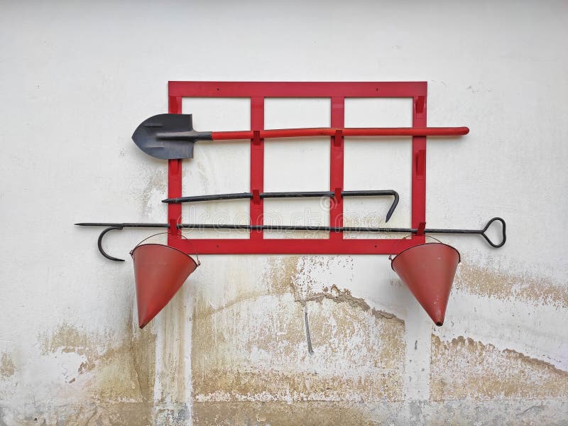 Wall-mounted Fire Shield with Fire-fighting Tools Stock Image - Image ...