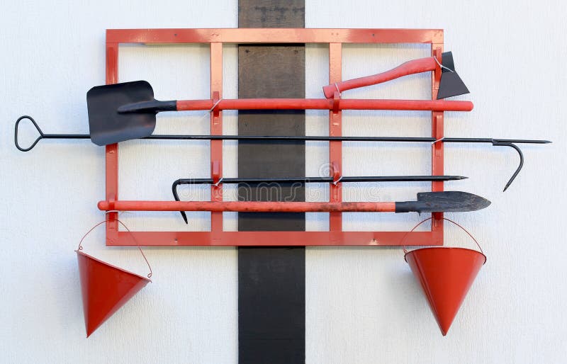 Wall-mounted Fire Shield Open View. Fire Extinguishing Items. Tools ...