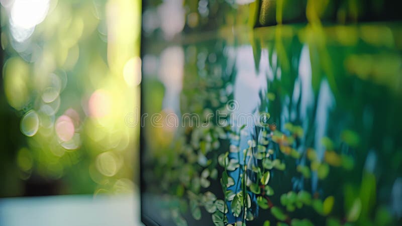 A Wall Mounted Flatscreen Television Playing a Nature Documentary Stock ...