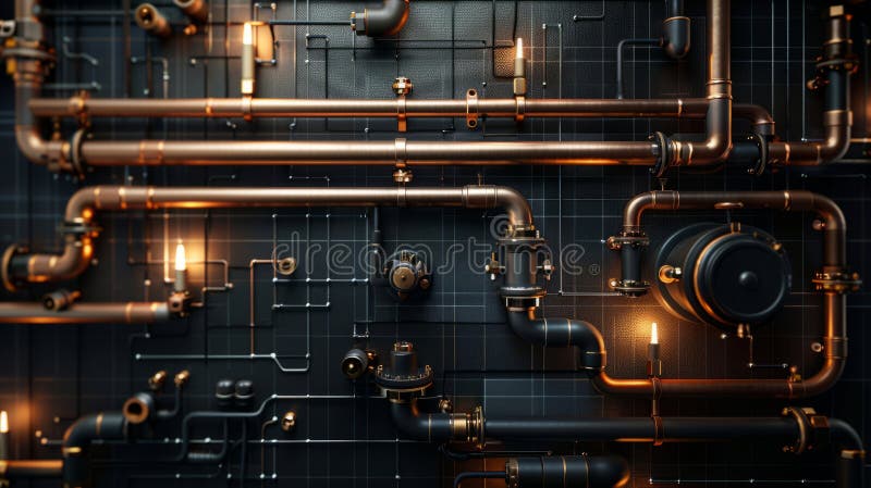 Wall-mounted Heating System with Intricate Pipe Arrangement Stock ...