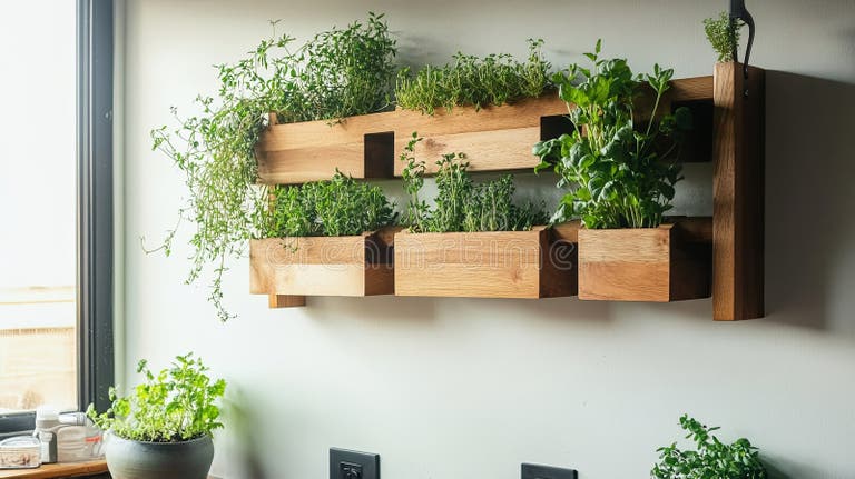 Wall-mounted Herb Drying Rack in Farmhouse Kitchen . Stock Image ...