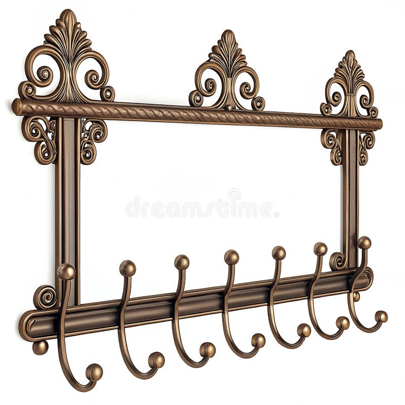 Wall-mounted Hook Rack with Vintage Design on White Background Stock ...