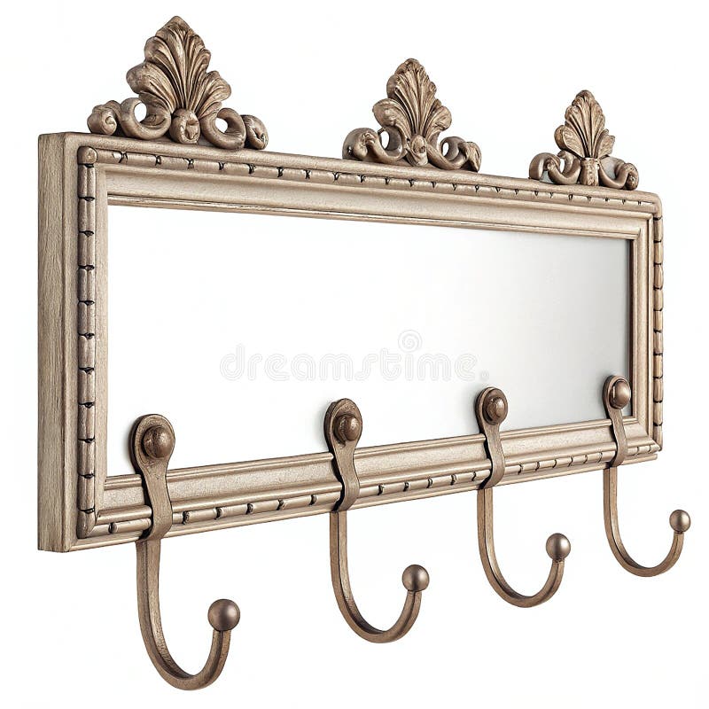 Wall-mounted Hook Rack with Vintage Design on White Background Stock ...