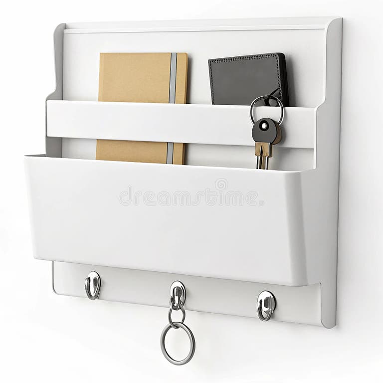 Wall Mounted Key and Mail Holder with Storage Compartment Isolated on ...