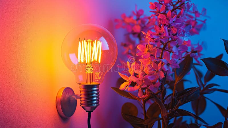 Wall-mounted Light Bulb with Pink and Blue Gradient Lighting Stock ...