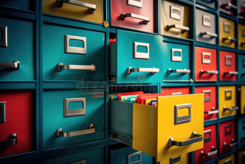 Wall Mounted Filing Cabinets, a Drawer with Files Inside is Open ...