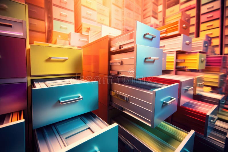 Wall Mounted Multi Color Filing Cabinets, a Drawer with Files Inside is ...