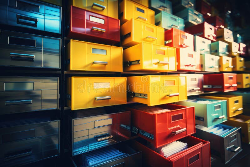 Wall Mounted Multi Color Filing Cabinets, a Drawer with Files Inside is ...