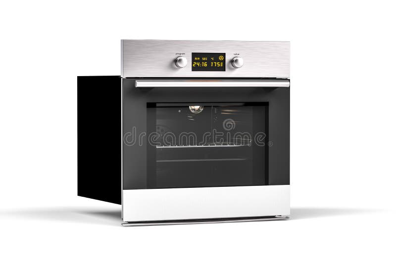 Wall Mounted Stainless Steel Oven with a Display Isolated on White ...