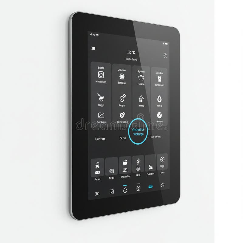 A Wall-mounted Tablet Device Displays a Smart Home Interface. the ...