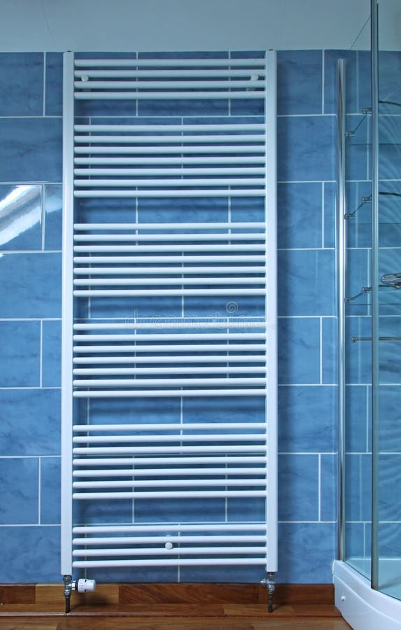 Wall-mounted Towel Radiator in a Bathroom Stock Image - Image of bath ...