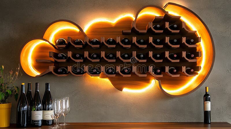 Wall-mounted Wine Racks with Backlight. Stock Image - Image of ...